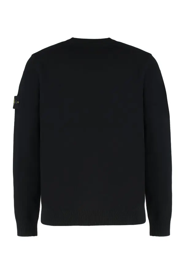 Stone Island Logo Patch Crewneck Jumper - Black