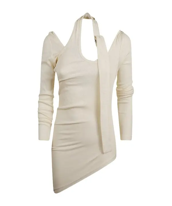 JEAN PAUL GAULTIER Ribbed Twisted Halter Top - Nude