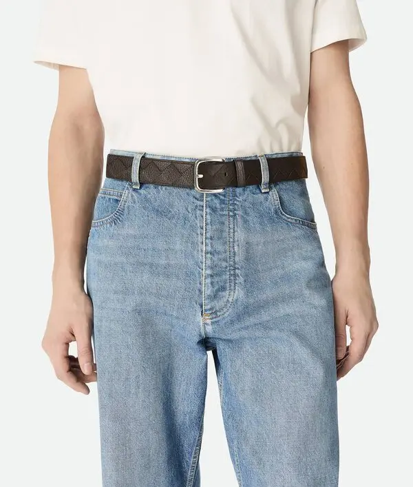 Bottega Veneta Intrecciato Taurillon Leather Belt - Fudge Color