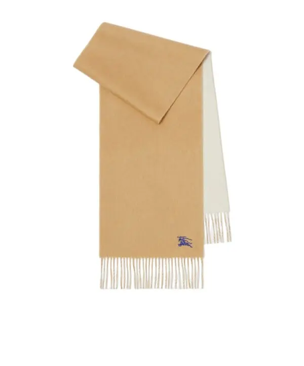 Burberry Ekd Embroidered Fringed Reversible Scarf - Sand/neutral