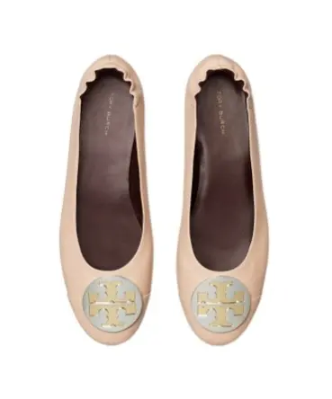 Tory Burch Claire Leather Ballerina Flats - Pink