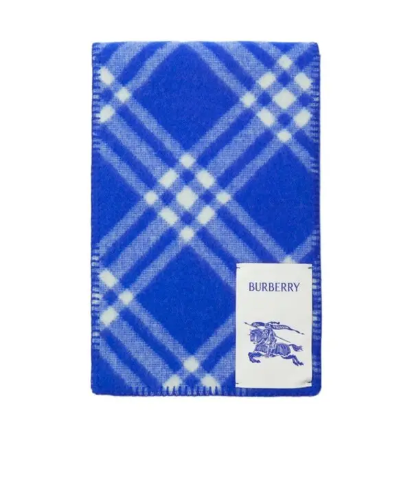 Burberry Logo Patch Checked Scarf - Blue