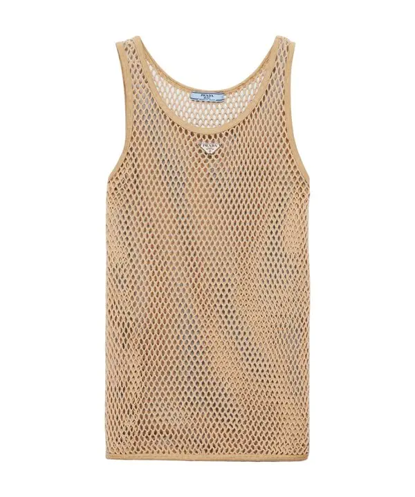 Prada Open-knit Tank Top With Enamel Triangle Logo - Rope