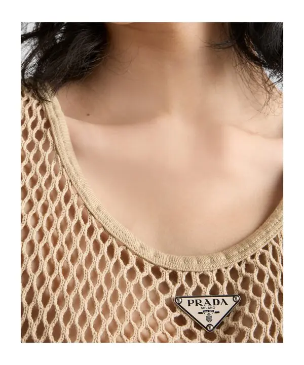 Prada Open-knit Tank Top With Enamel Triangle Logo - Rope