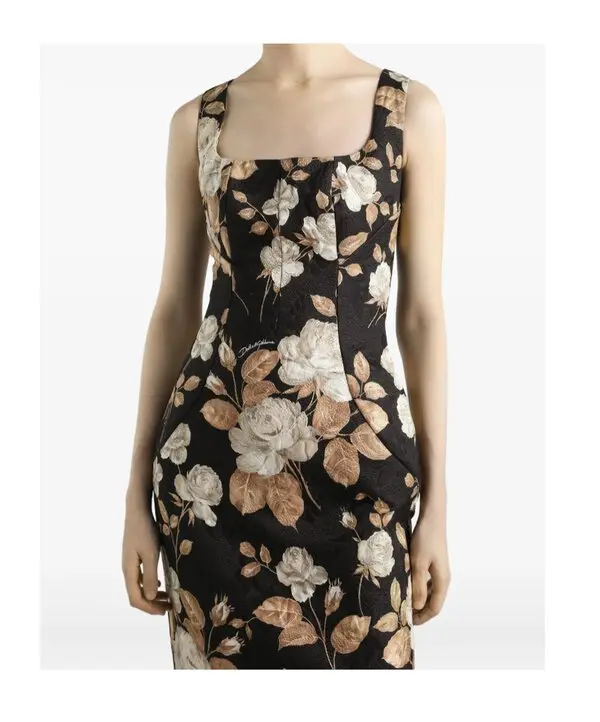 Dolce & Gabbana Floral Square Neck Midi Dress