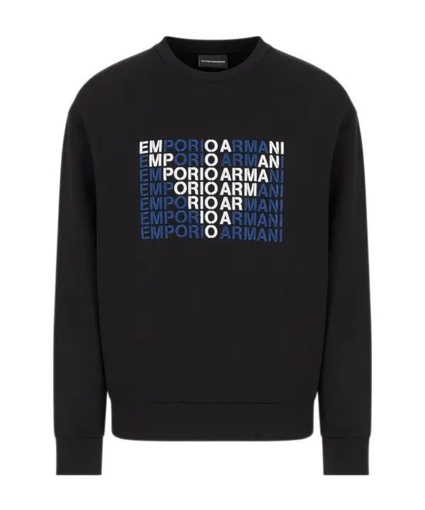 Emporio Armani Logo Printed Round Neck Sweater - Black