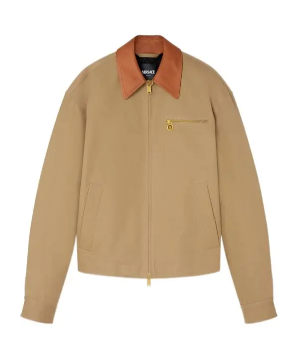 Versace Zip-up Jacket With Pointed Collar - Light Brown