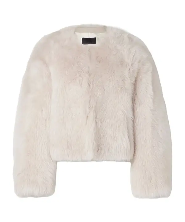 NILI LOTAN Elan Short Fur Coat - Ivory