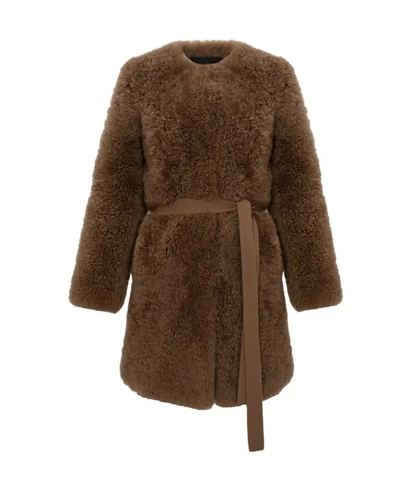 YVES SALOMON Shearling Belted Coat - Brown