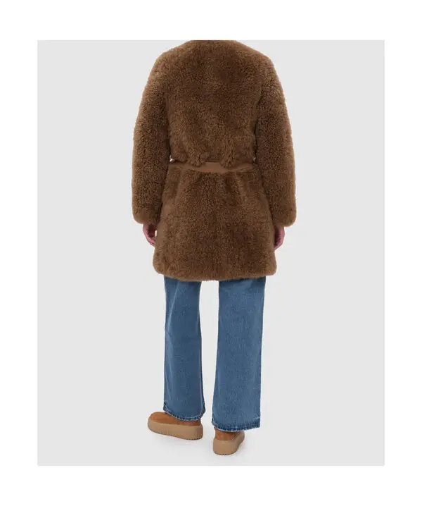 YVES SALOMON Shearling Belted Coat - Brown