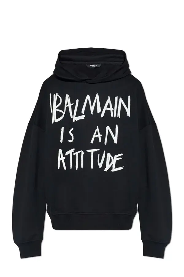 Balmain Long-sleeved Cotton Hoodie - Black