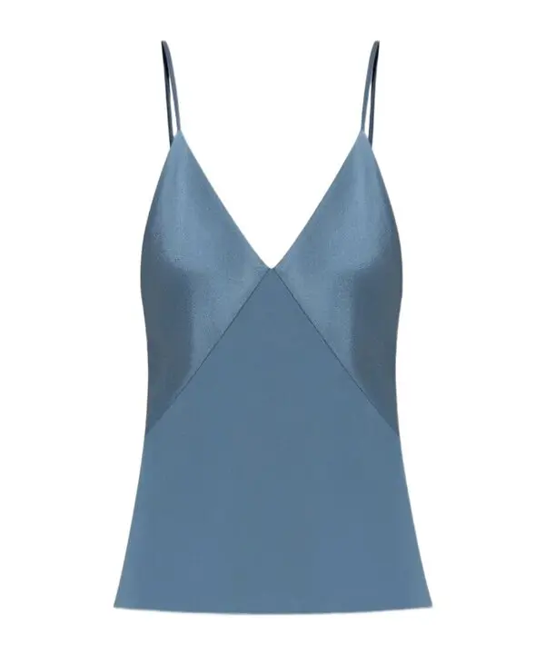 FORTE_FORTE V-neck Satin Panel Top - Blue