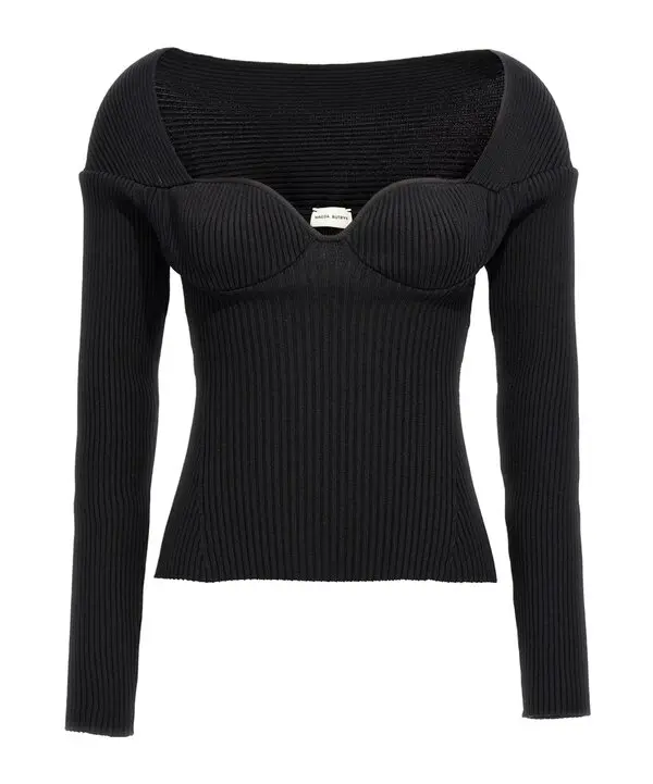 Magda Butrym Rib-knit Bustier Top With Sweetheart Neckline And Long Sleeves