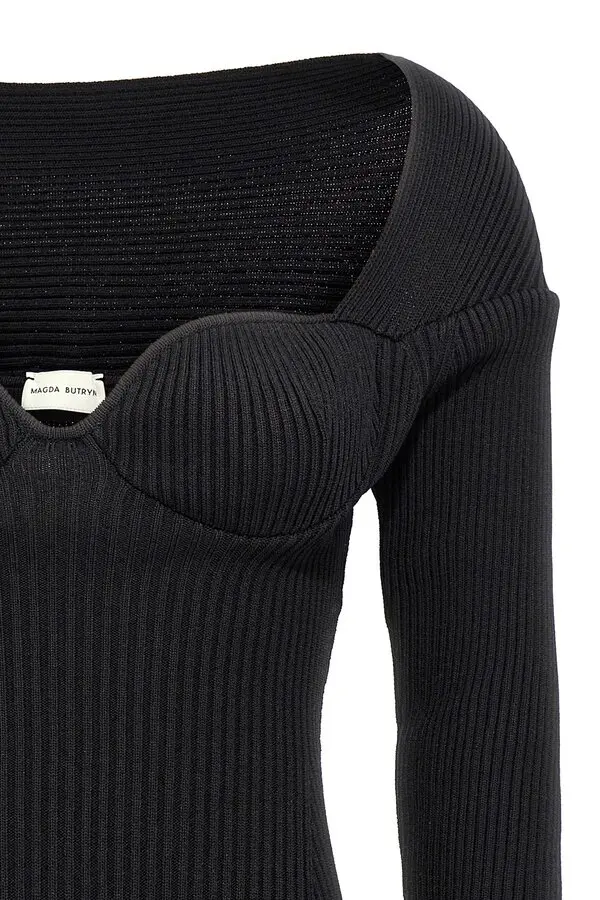 Magda Butrym Rib-knit Bustier Top With Sweetheart Neckline And Long Sleeves