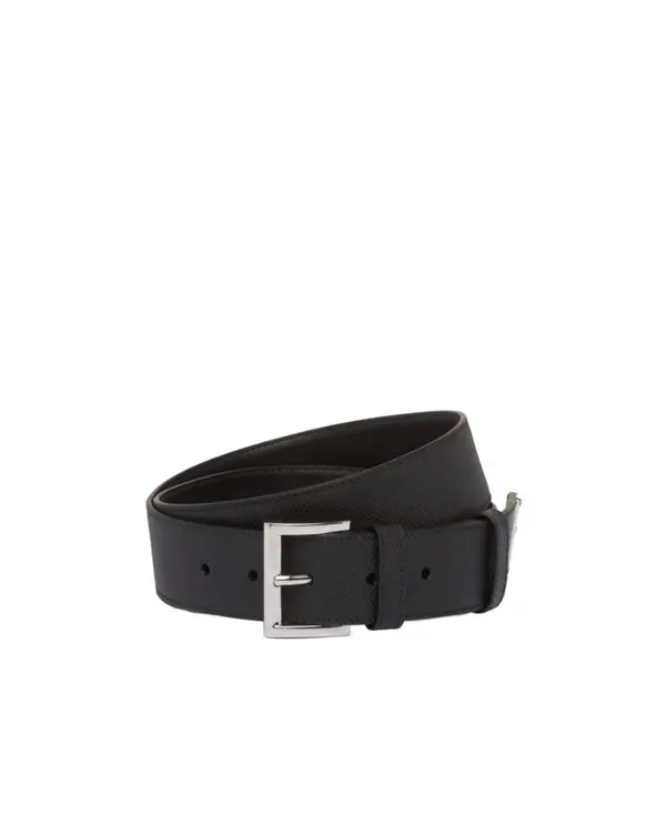 Prada Saffiano Leather Belt With Buckle Fastening - Black