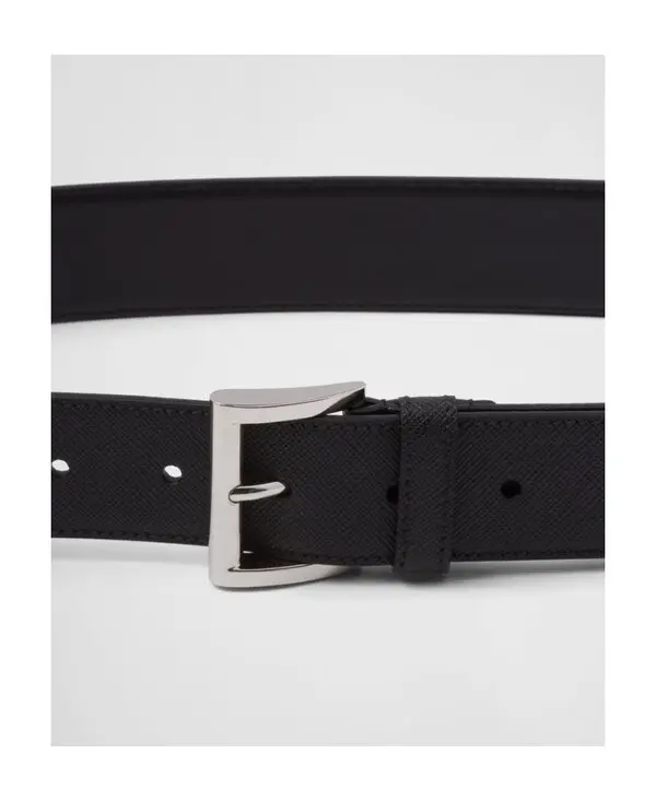 Prada Saffiano Leather Belt With Buckle Fastening - Black