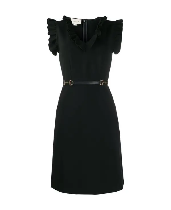 Gucci Sleeveless Ruffled V-neck Dress With Belt