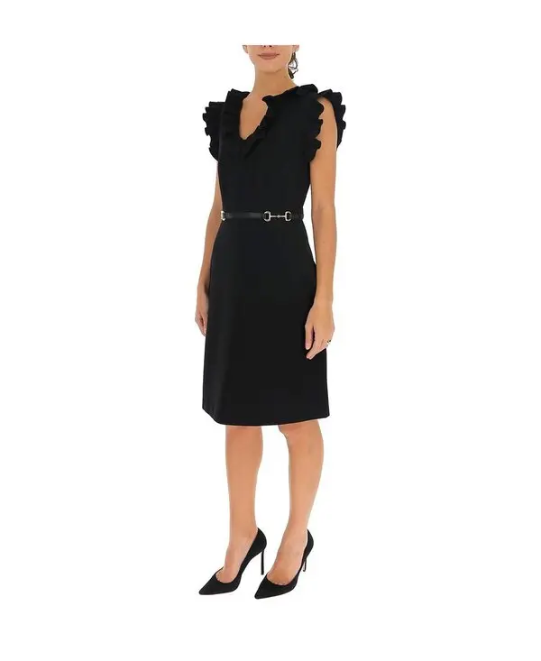 Gucci Sleeveless Ruffled V-neck Dress With Belt