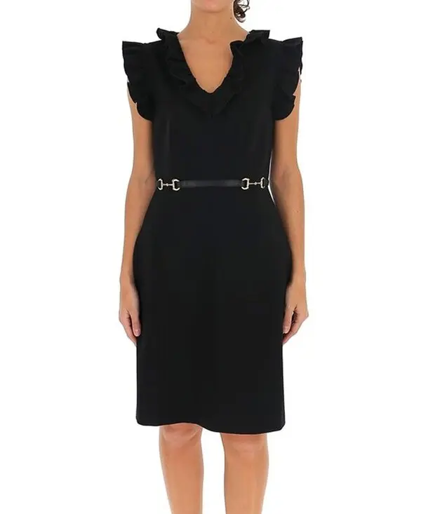Gucci Sleeveless Ruffled V-neck Dress With Belt
