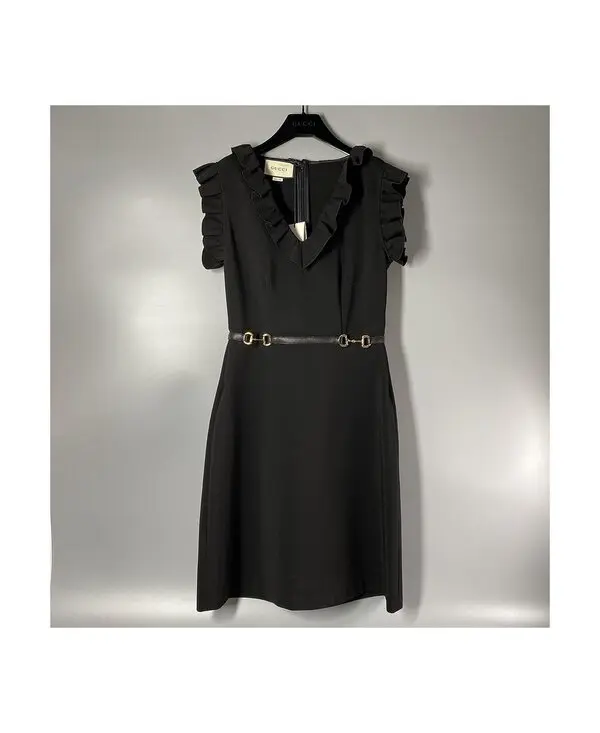 Gucci Sleeveless Ruffled V-neck Dress With Belt