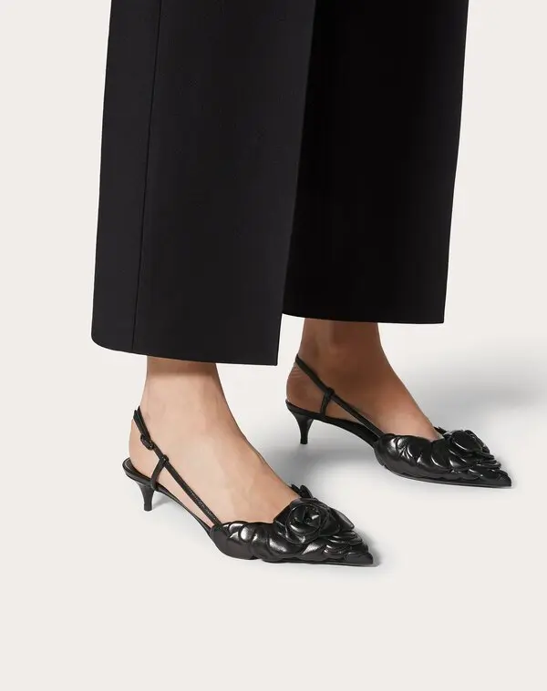Valentino Garavani Floral Embellished Slingback Pumps - Black