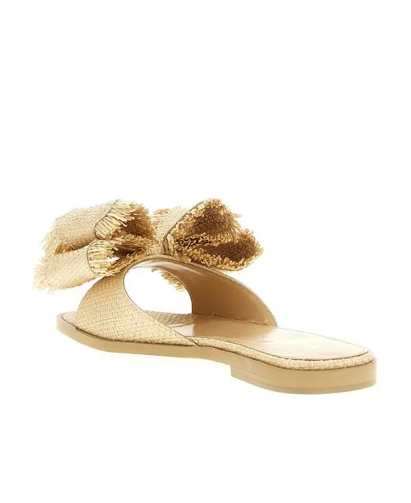 MACHMACH Mach & Mach Bow Detailed Raffia Flat Sandals