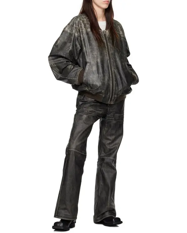 Acne Studios Logo Embossed Faded Leather Bomber Jacket