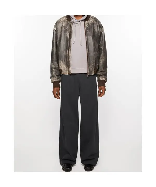 Acne Studios Logo Embossed Faded Leather Bomber Jacket