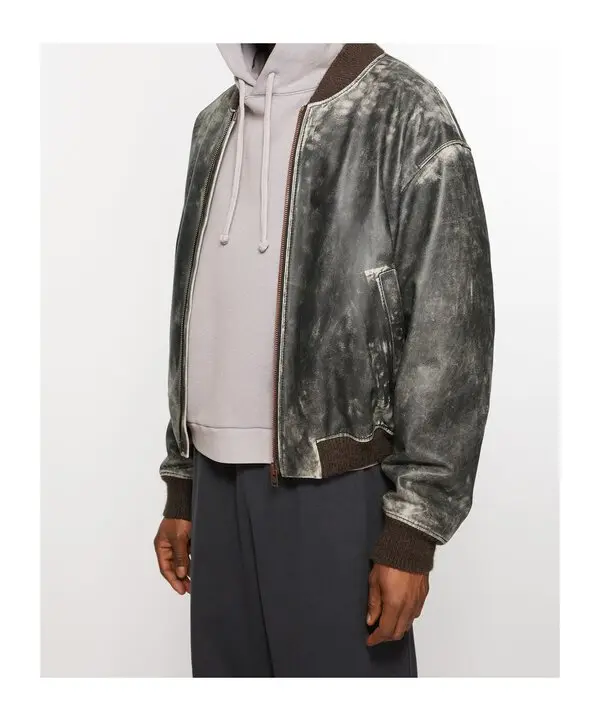 Acne Studios Logo Embossed Faded Leather Bomber Jacket