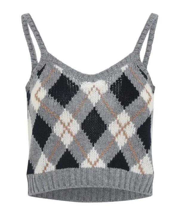Prada Check-pattern Knitted Tank Top - Grey