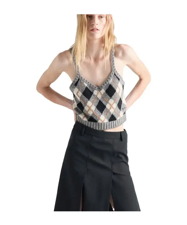 Prada Check-pattern Knitted Tank Top - No