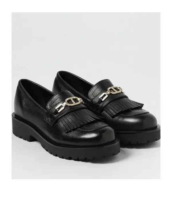TWINSET Leather Tassel Loafers With Chain Embellishment