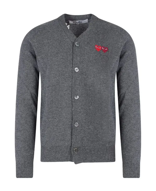Play Comme Des Garcon V-neck Wool Cardigan With Heart Patch