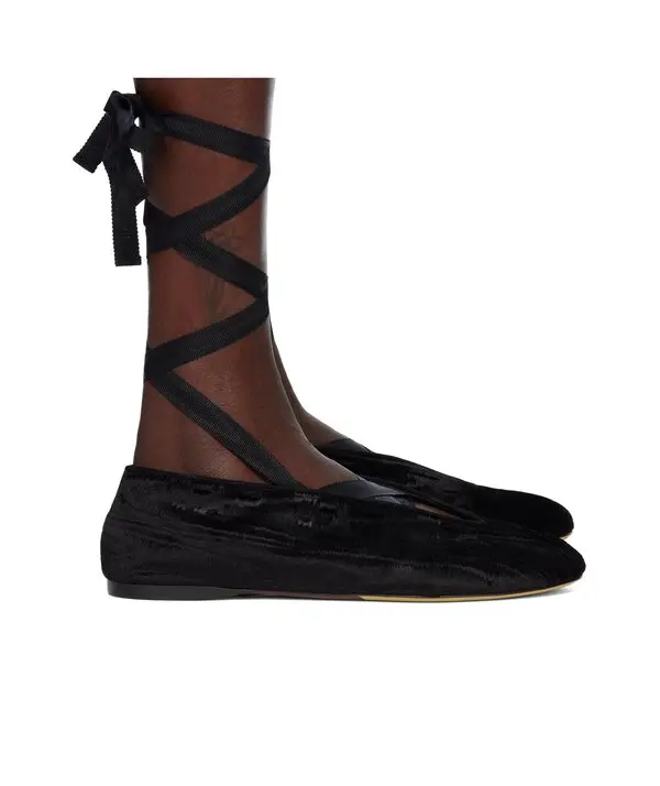 Moschino Round Toe Ballet Flats With Wraparound Ankle Strap