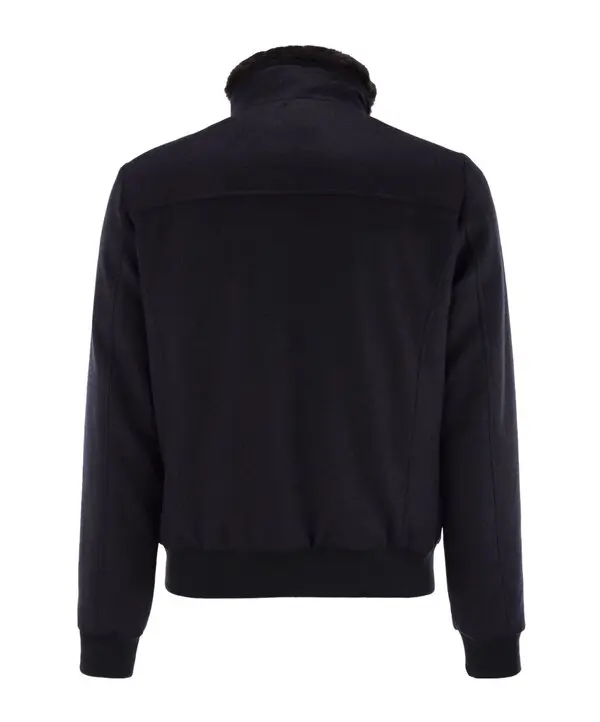 MOORER Aqualine Hybrid Bomber Jacket With Sheepskin Collar - Black