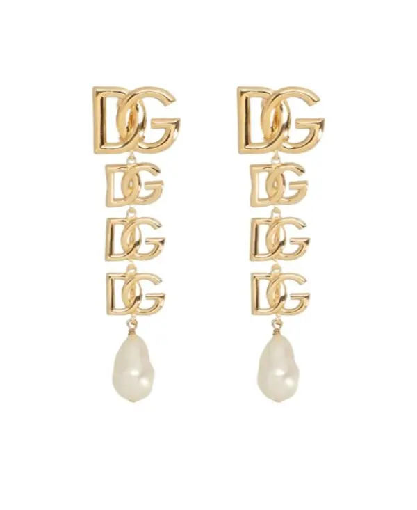 Dolce & Gabbana Dg Logo Pearl Pendant Clip-on Earrings - Yellow