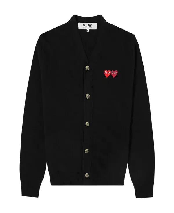 Play Comme Des Garcon Heart-patch Wool Cardigan - Black