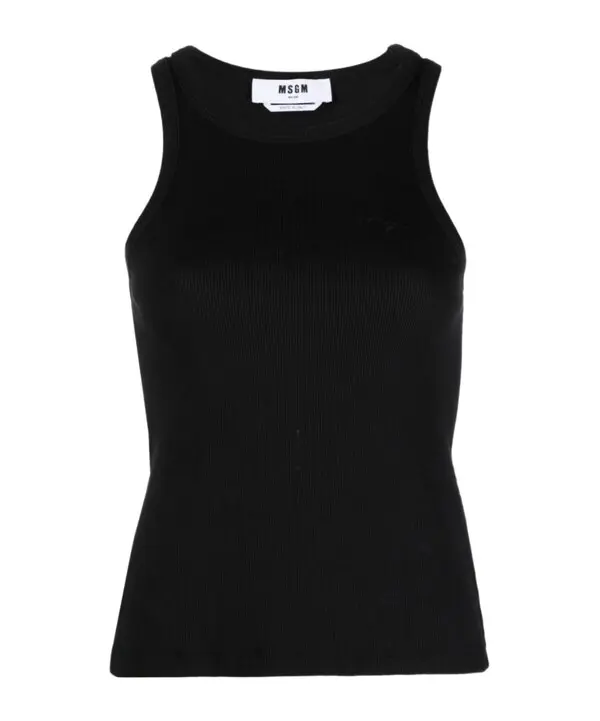 MSGM Logo Embroidered Sleeveless Ribbed Tank Top