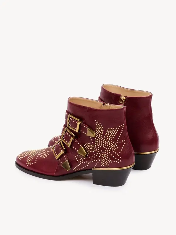 Chloé Susanna Ankle Boots With Studs And Buckles - Garnet Red