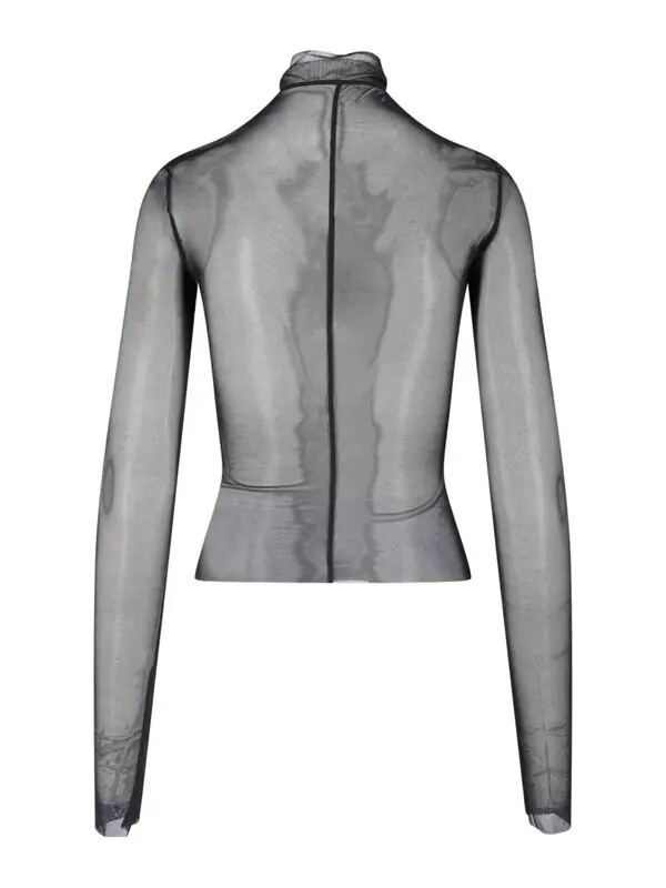 Rick Owens Sheer High Neck Zip-front Long Sleeve Top