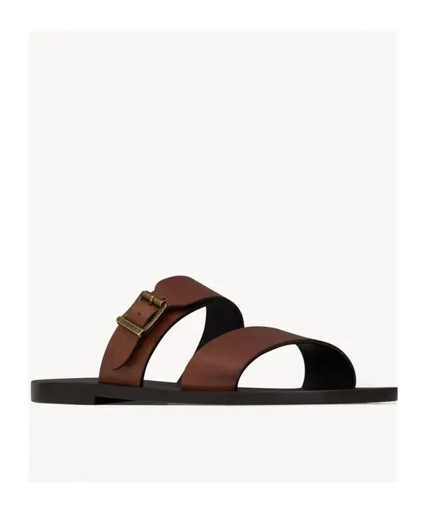 Saint Laurent Smooth Leather Slides With Buckle Detail