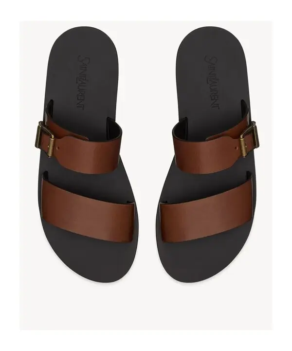 Saint Laurent Smooth Leather Slides With Buckle Detail