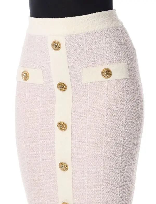 Balmain Buttoned Tweed Midi Skirt - White