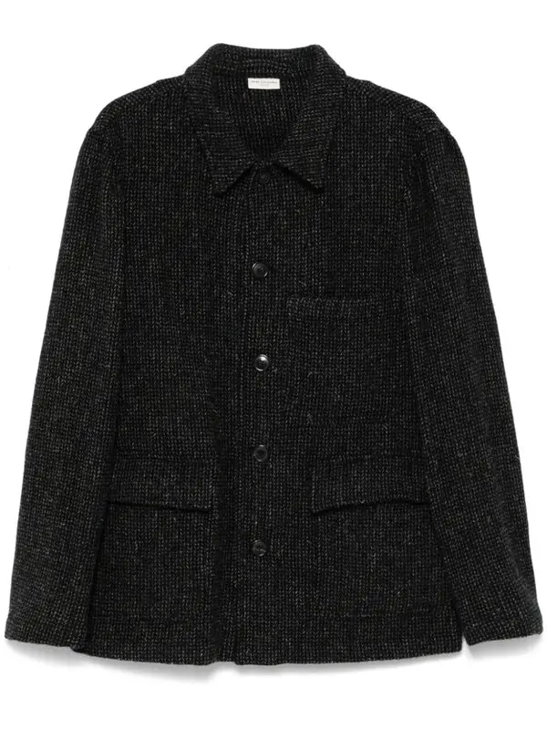 Dries Van Noten Long-sleeved Single-breasted Jacket With Logo Detail - Black
