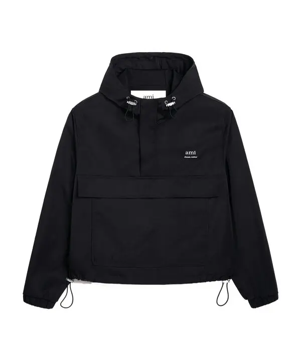 Ami Logo Lettering Hooded Jacket - Black