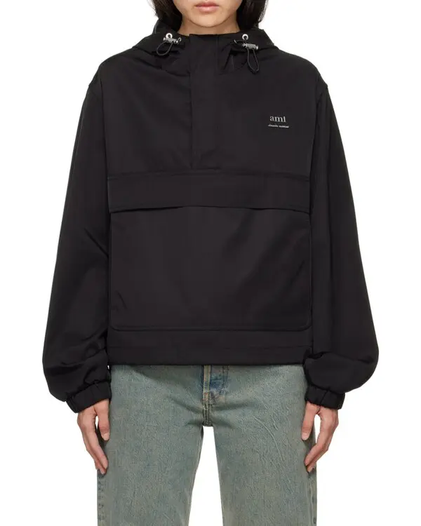 AMI Paris Logo Lettering Hooded Jacket - Black