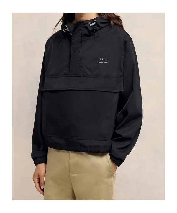 AMI Paris Logo Lettering Hooded Jacket - Black