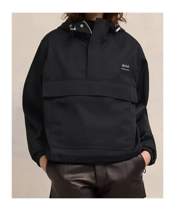 AMI Paris Logo Lettering Hooded Jacket - Black