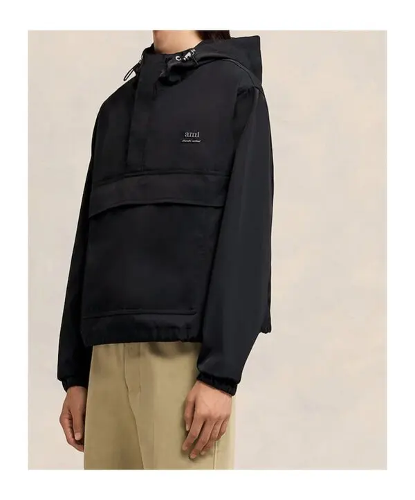 AMI Paris Logo Lettering Hooded Jacket - Black