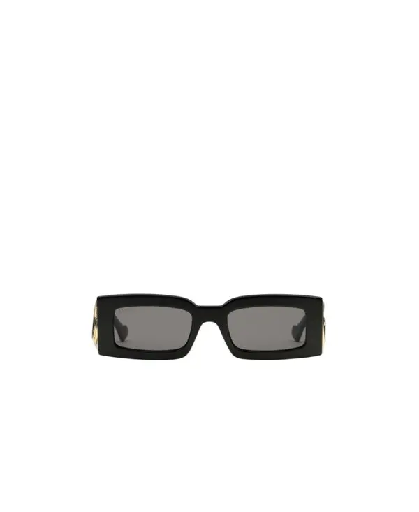 Gucci Rectangle Frame Sunglasses With Gg Plaque - Black
